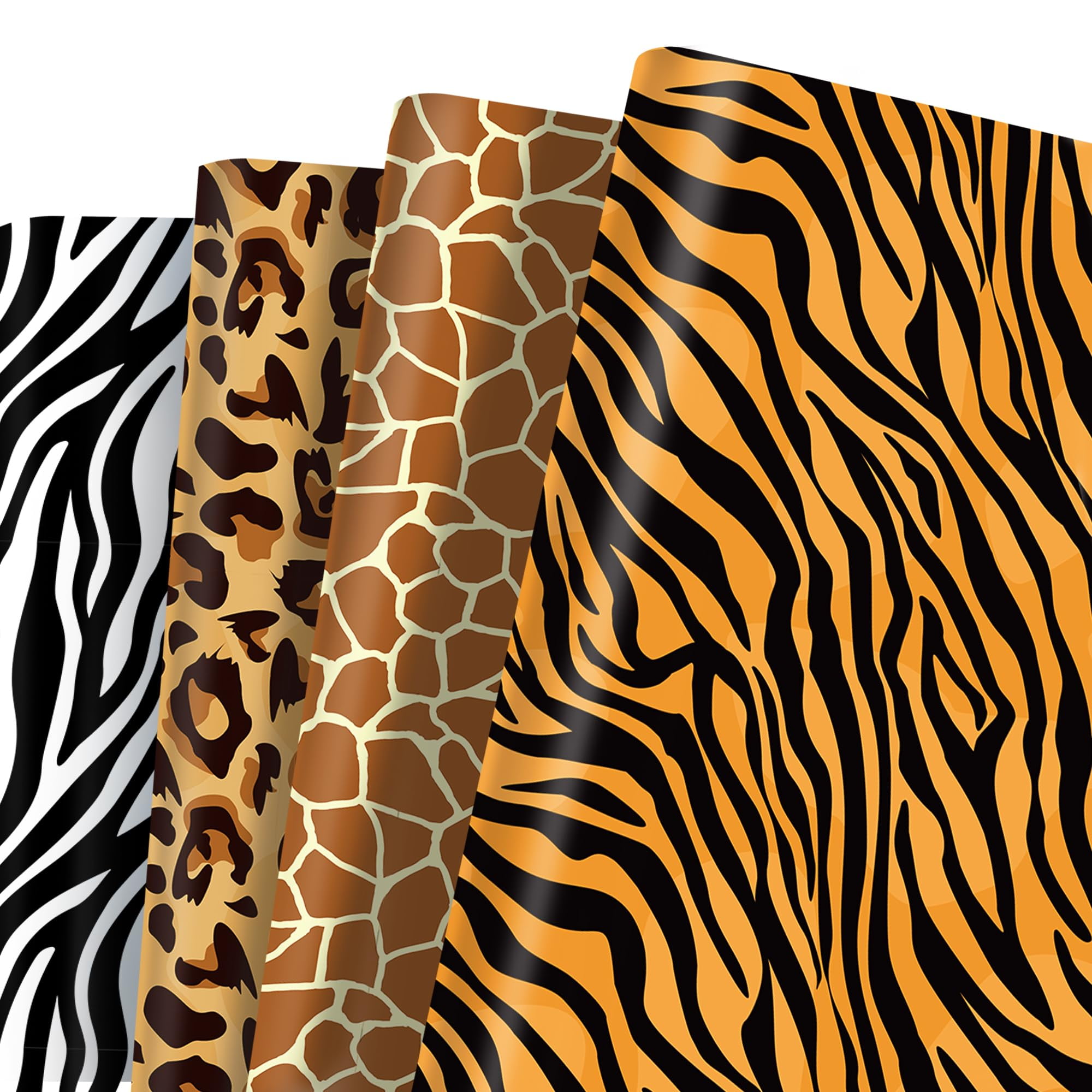 12 Sheets Animal Prints STF9 Wrapping Paper Set 4 Zebra Tiger Giraffe ...