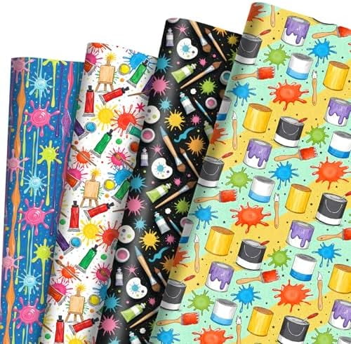 12 Sheets Art Wrapping Paper, Painting Palette Brushes Paint Design ...