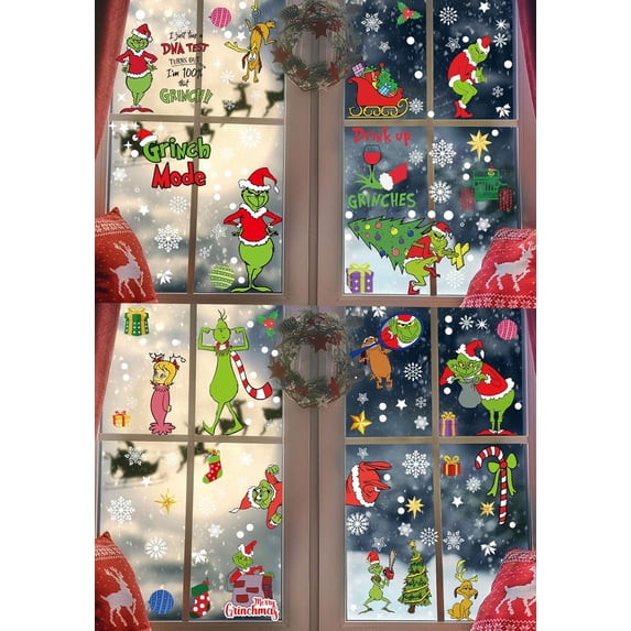 12 Sheets Big Size Grinch Window Clings Decorations Stickers Home ...