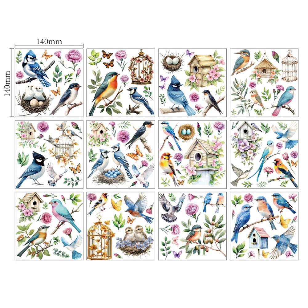 12 Sheets Birds Flower Rub on Transfers for Crafts Birdhouses Birdcages ...