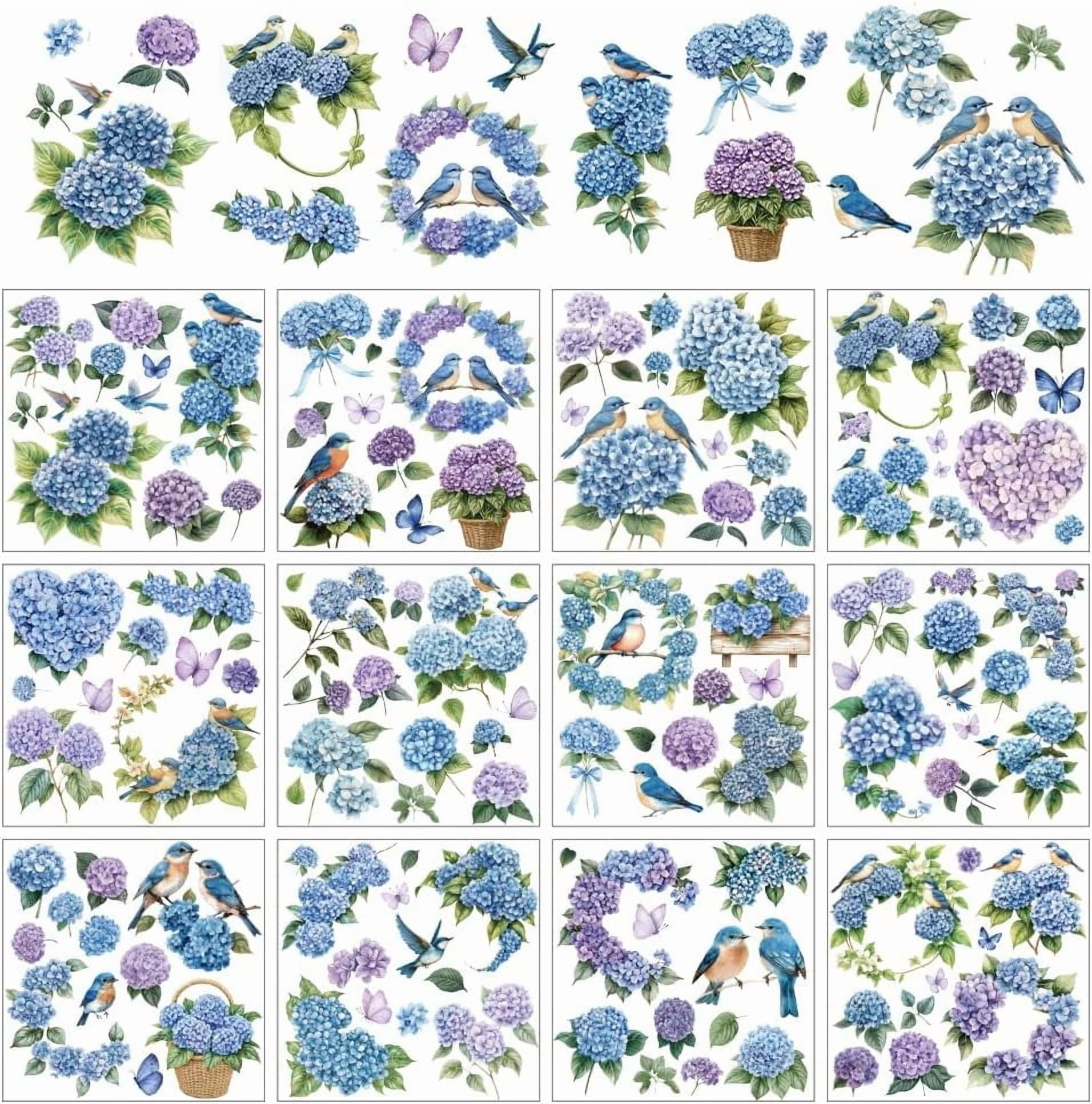 12 Sheets Blue Purple Hydrangea Rub on Transfers for DIY Crafts ...