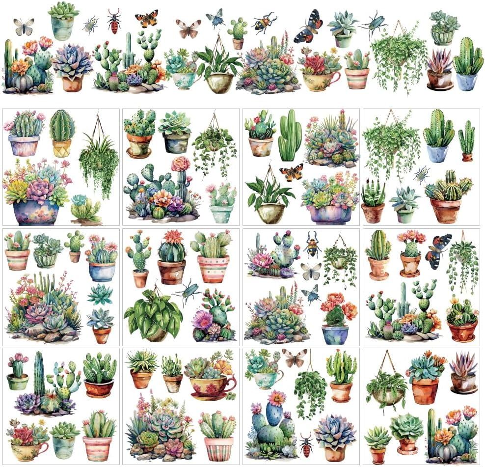 12 Sheets Cactus Rub on Transfers for Crafts Succulent Potted Plant Rub ...