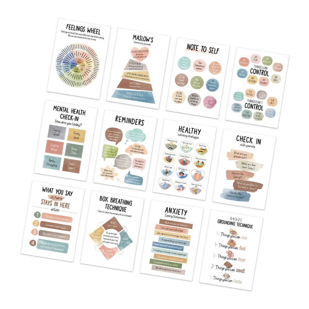 12 Sheets Calming Corner Posters Mental Wellness Posters Mental Health ...