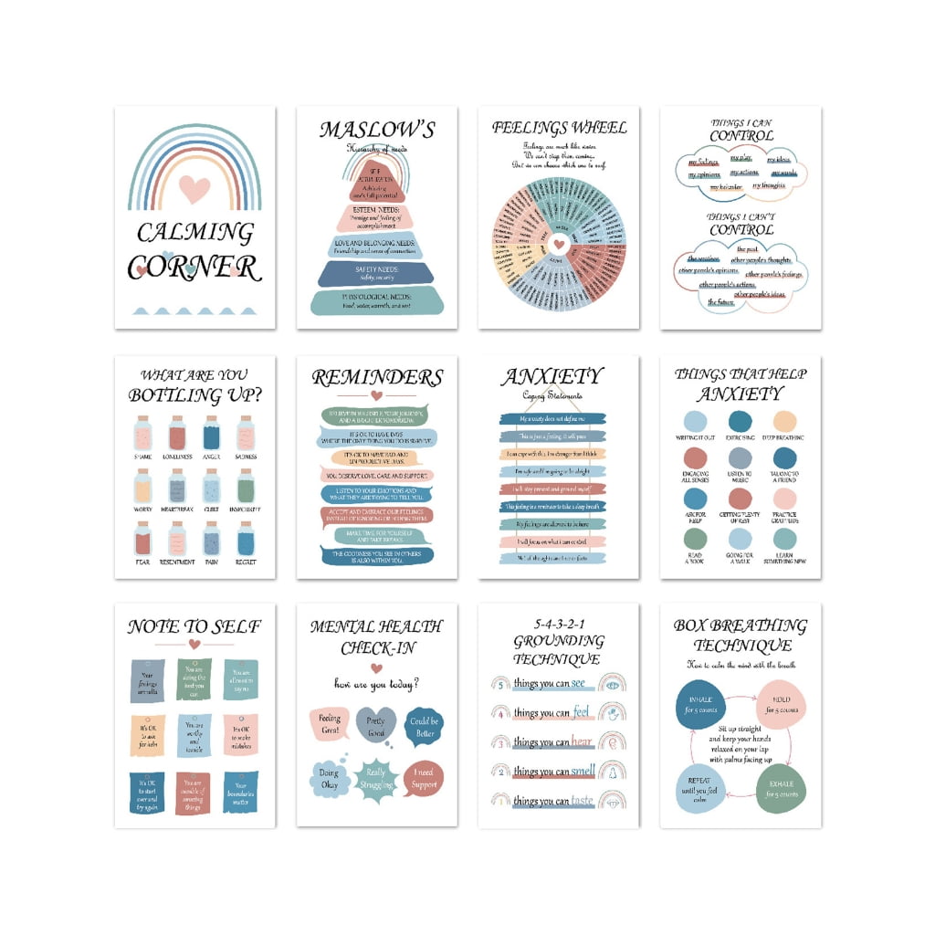 12 Sheets Calming Corner Posters Mental Wellness Posters Mental Health ...