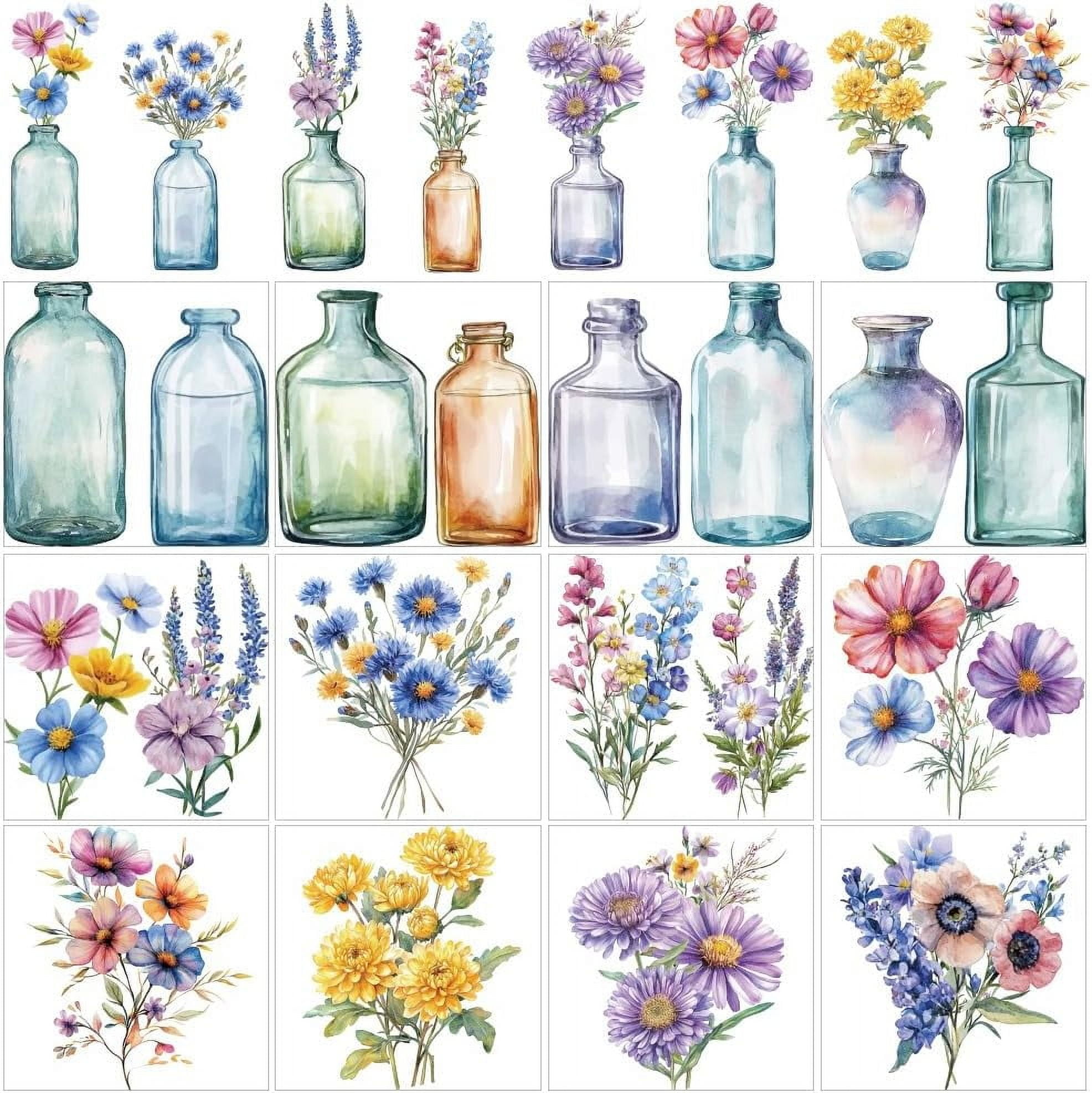 12 Sheets Canned Flowers Rub on Transfer Stickers Vintage Bouquet with ...