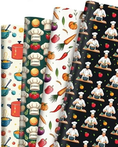 12 Sheets Chef Cooking Wrapping Paper, Vegetable Cooking Theme Gift ...