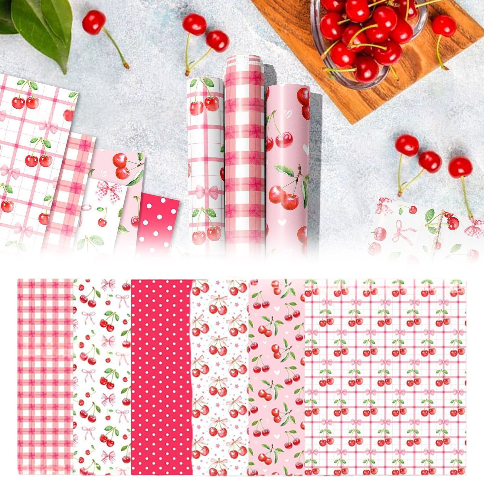 12 Sheets Cherry Wrapping Paper,27 x 20 Inch Cute Pink Wrapping Paper ...