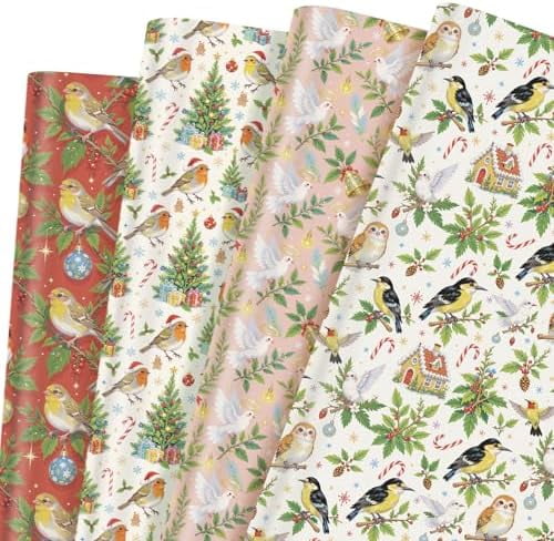 12 Sheets Christmas Bird Wrapping Paper, Bird Gift Wrap Paper with ...