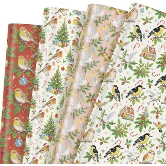 12 Sheets Christmas Bird Wrapping Paper, Bird Gift Wrap Paper with ...