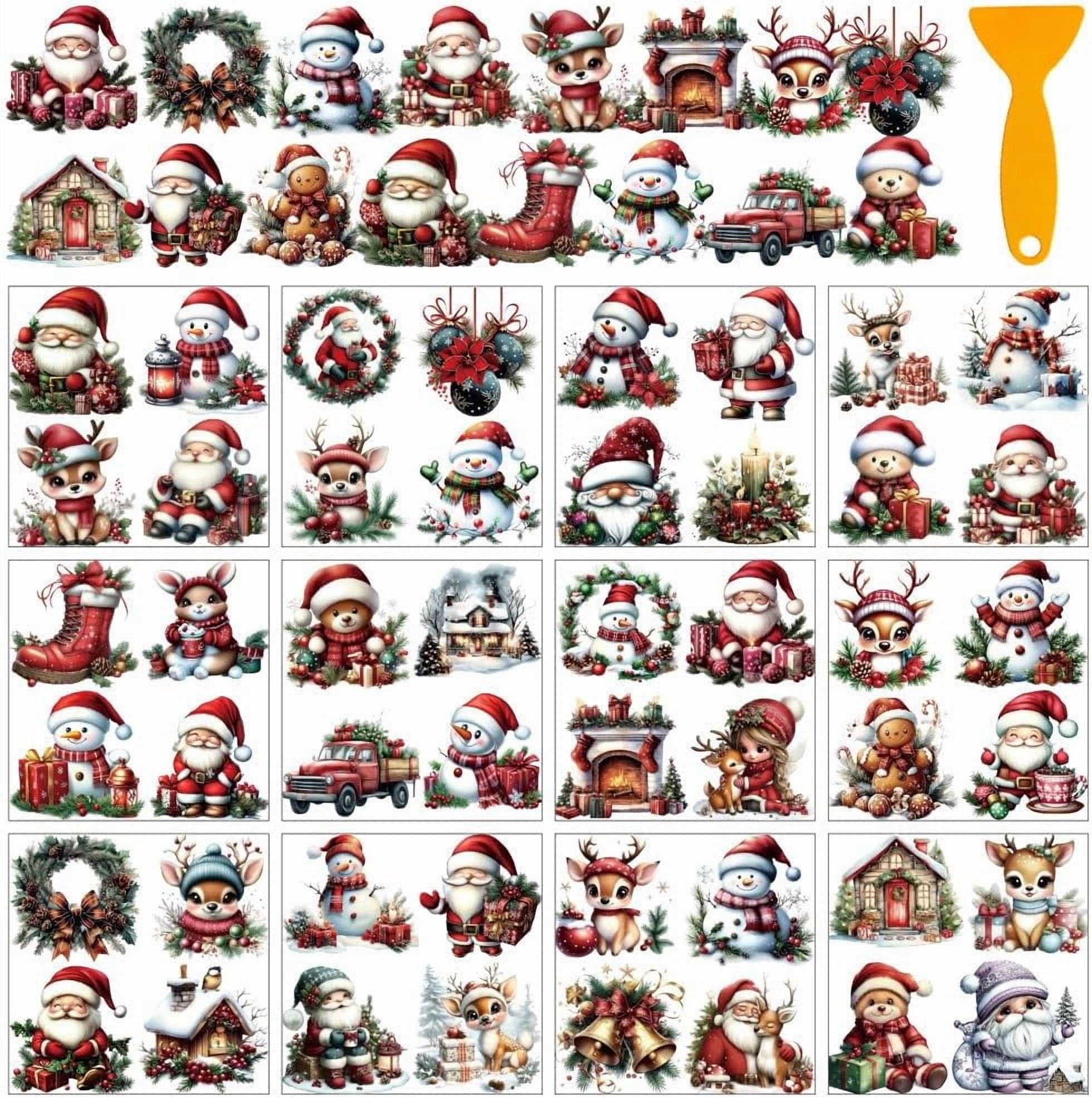 12 Sheets Christmas Rub on Transfer Stickers Gnome Reindeer Santa Claus ...