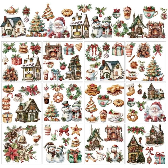 12 Sheets Christmas Theme Rub on Transfers for Crafts Christmas Tree ...