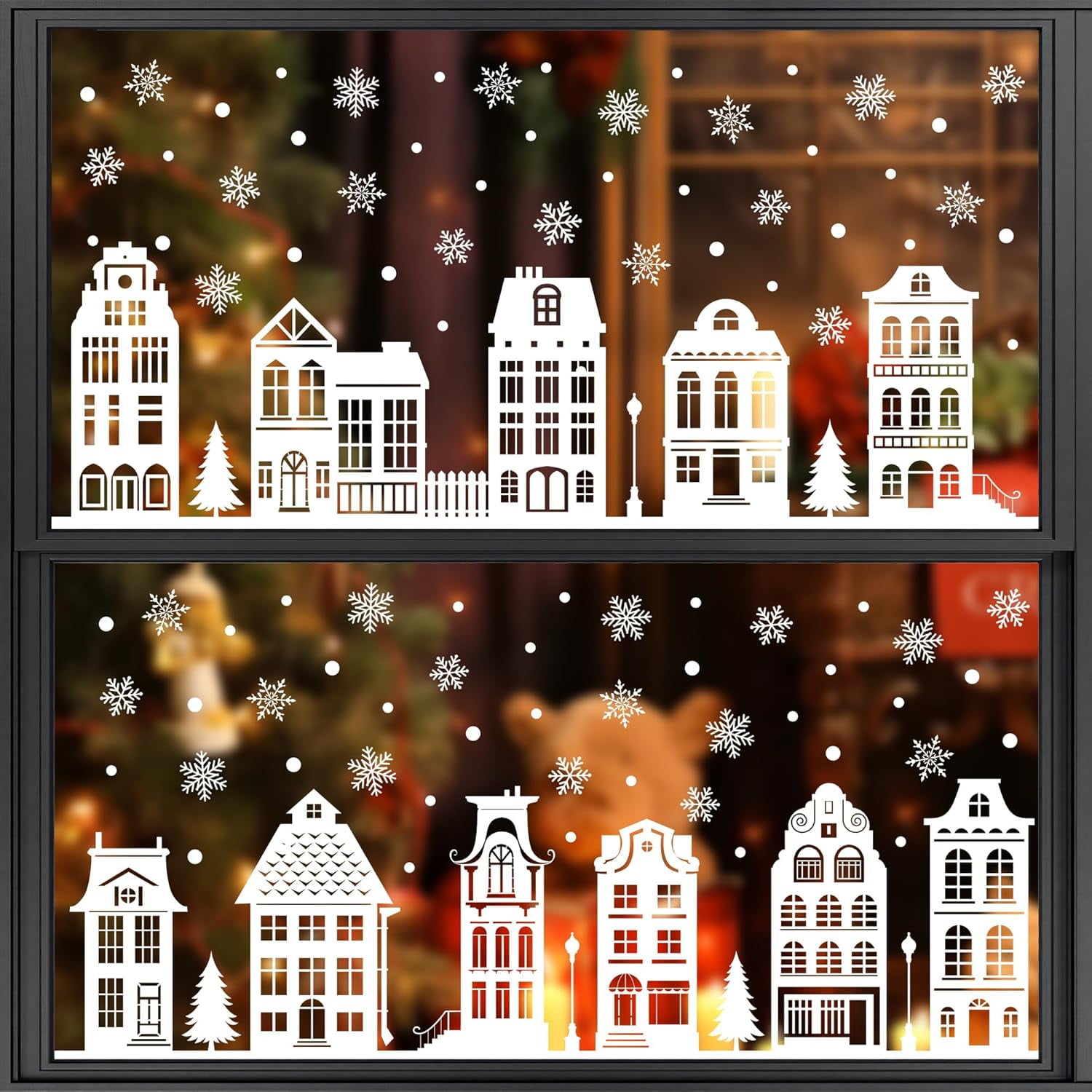 12 Sheets Christmas Window Clings Winter House Window Decals Xmas White ...