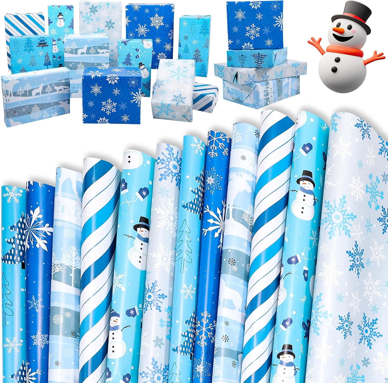 12 Sheets Christmas Winter Wrapping Paper, Christmas Snowflake Gift ...