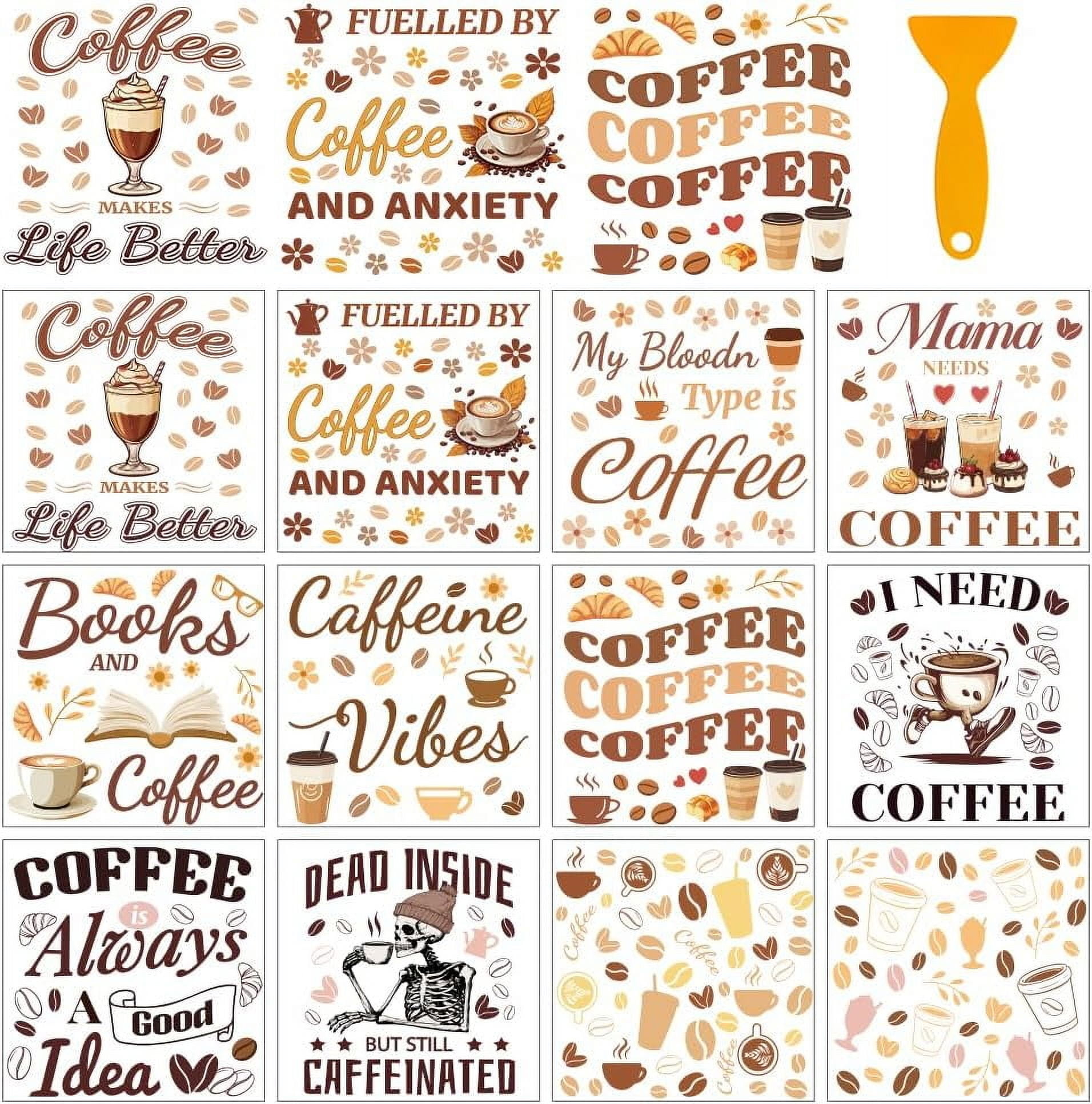 12 Sheets Coffee Rub on Transfers for Crafts 12 Styles Coffee Book ...