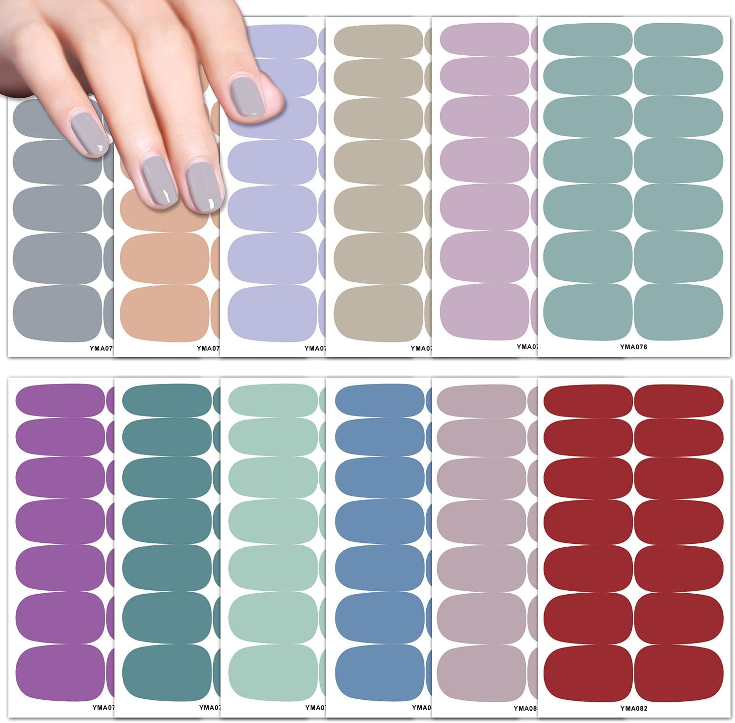 12 Sheets Color Nail Stickers Full Wraps Nail Art Polish Stickers ...