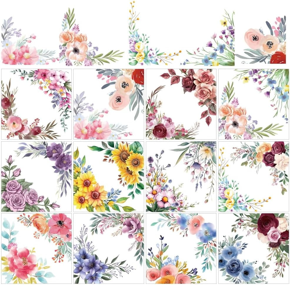 12 Sheets Corner Flower Rub on Transfer Stickers Floral Window Border ...