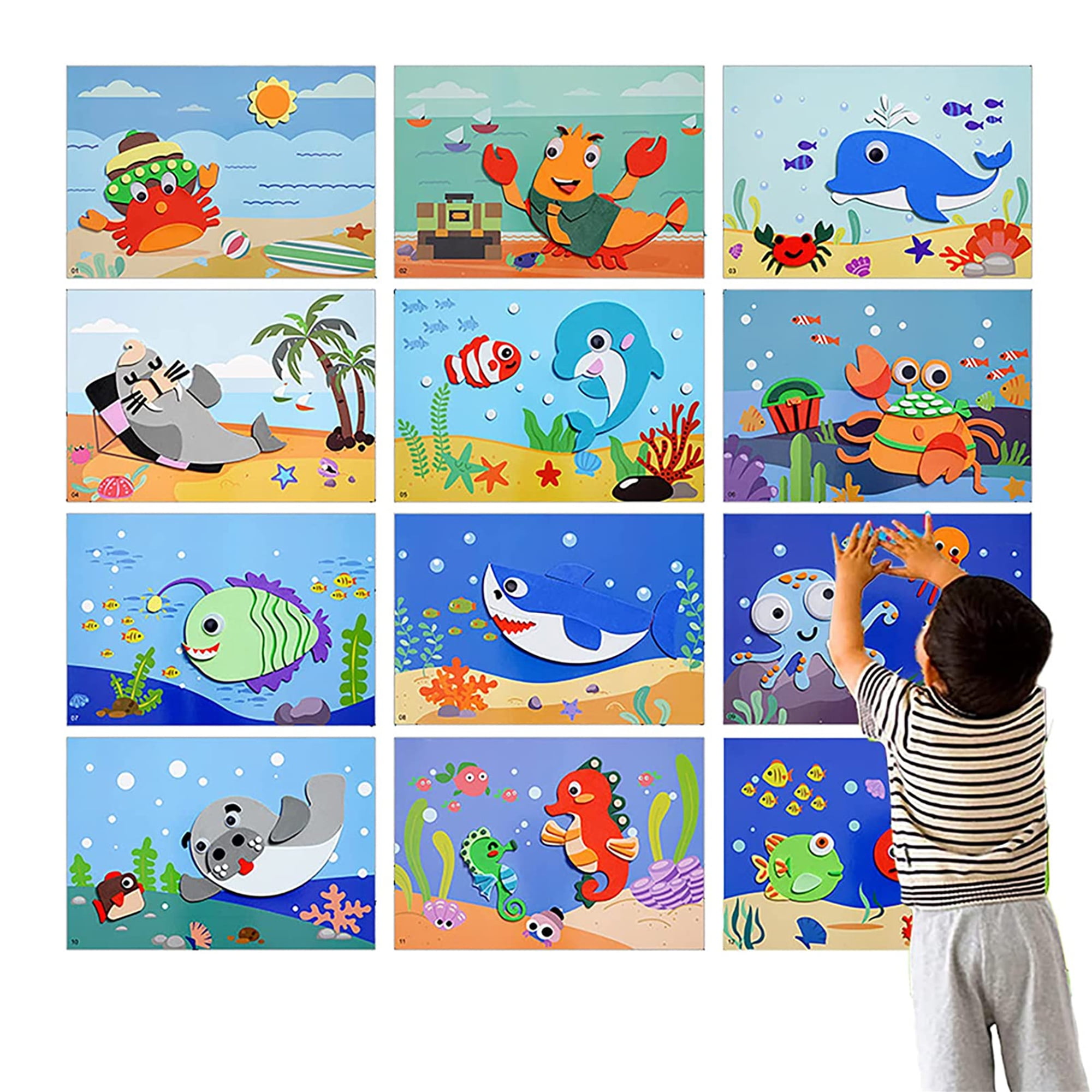 12 Sheets DIY Kids Animal Handmade Stickers, 3D EVA Foam Sticker Puzzle ...