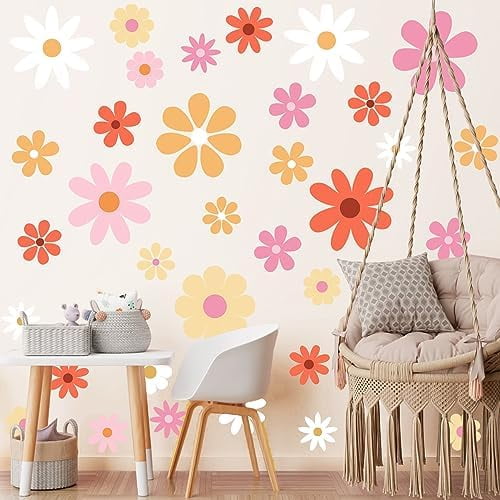 12 Sheets Daisy Wall Decal Flower Wall Sticker Cute Daisy Sticker Pink ...