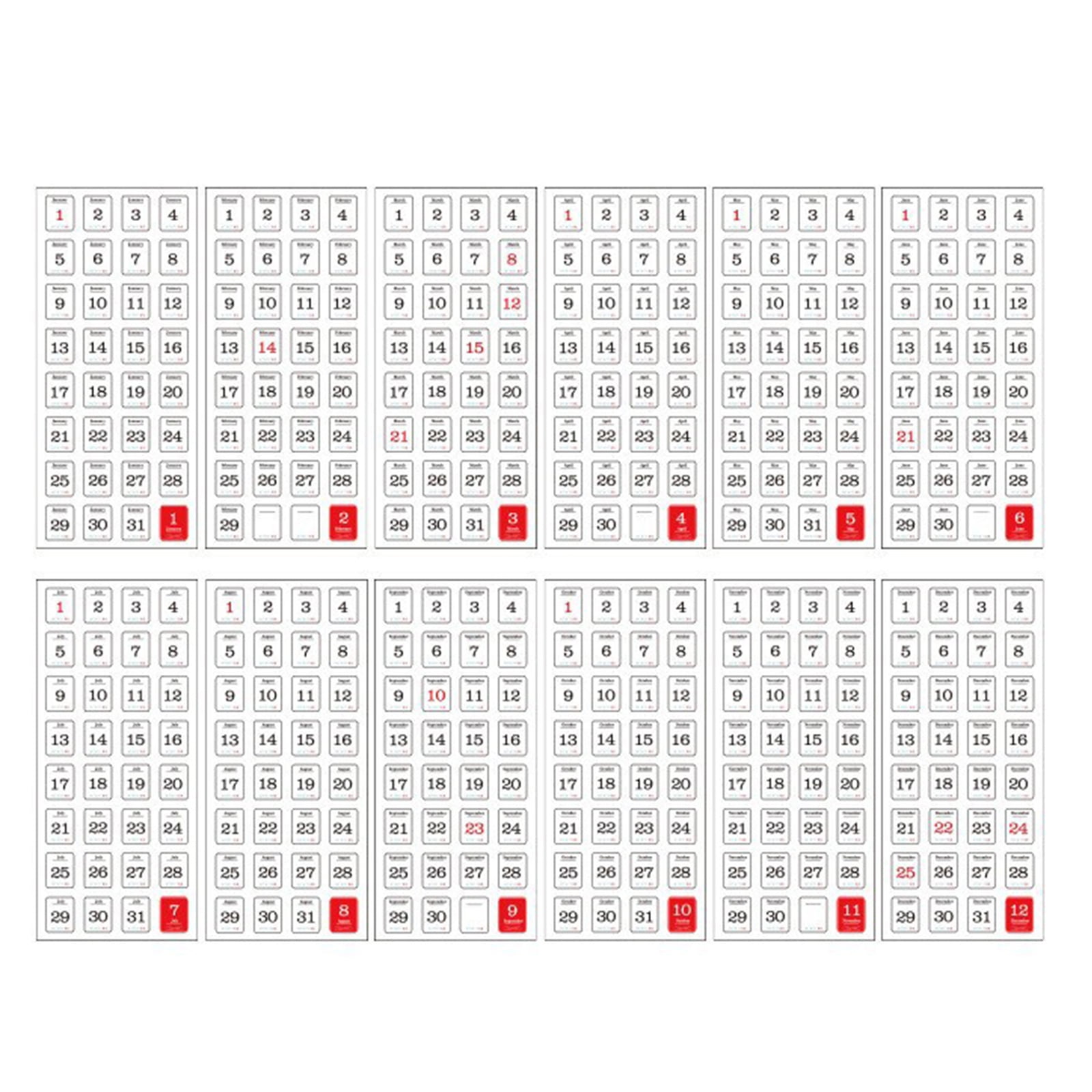12 Sheets Date Sticker 365 Days Journal Sticker Calendar Sticker Craft ...