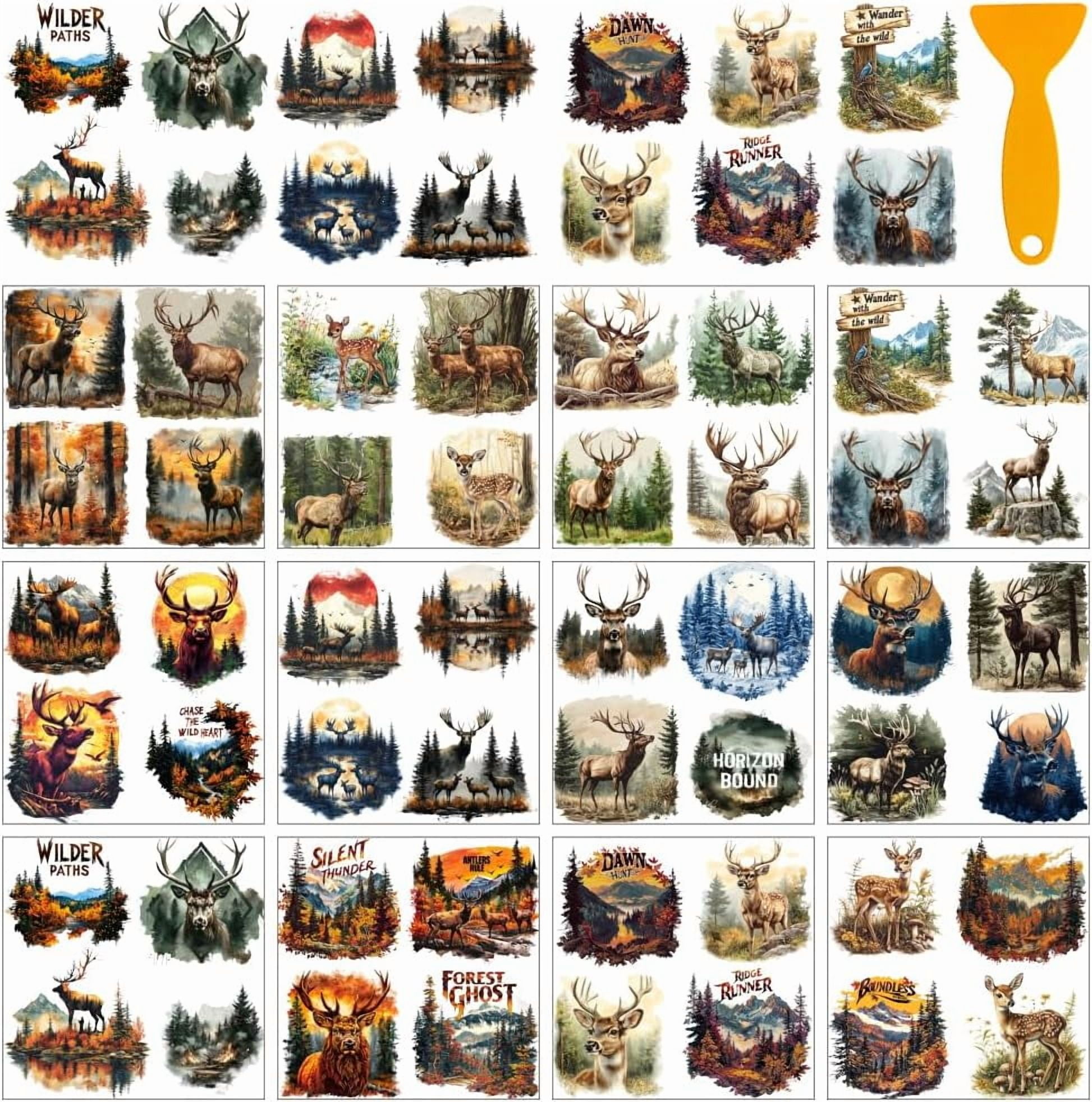 12 Sheets Deer Rub On Transfer Stickers Elegant Deer Decoration Animals ...