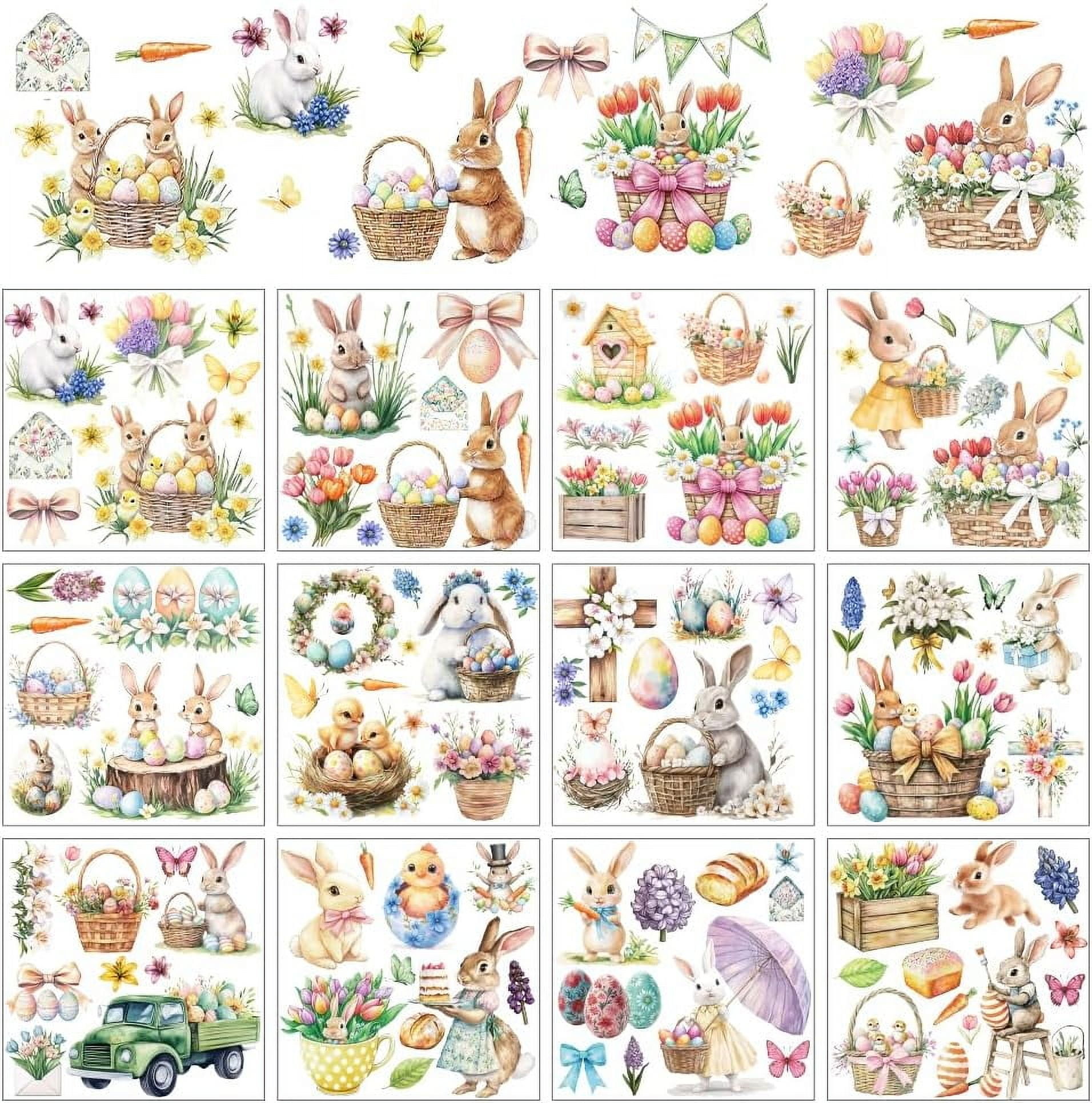 12 Sheets Easter Rub on Transfers for Crafts Rabbit Bunny Egg Flower ...