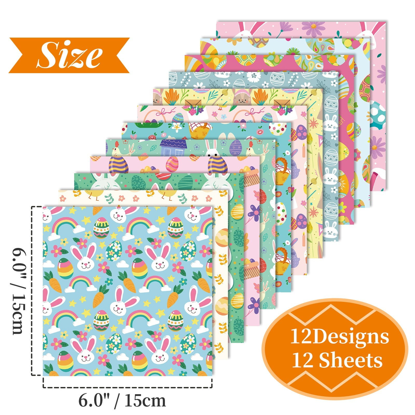 12 Sheets Easter Pattern Paper Set, 6"x 6" Patterned Cardstock Paper ...