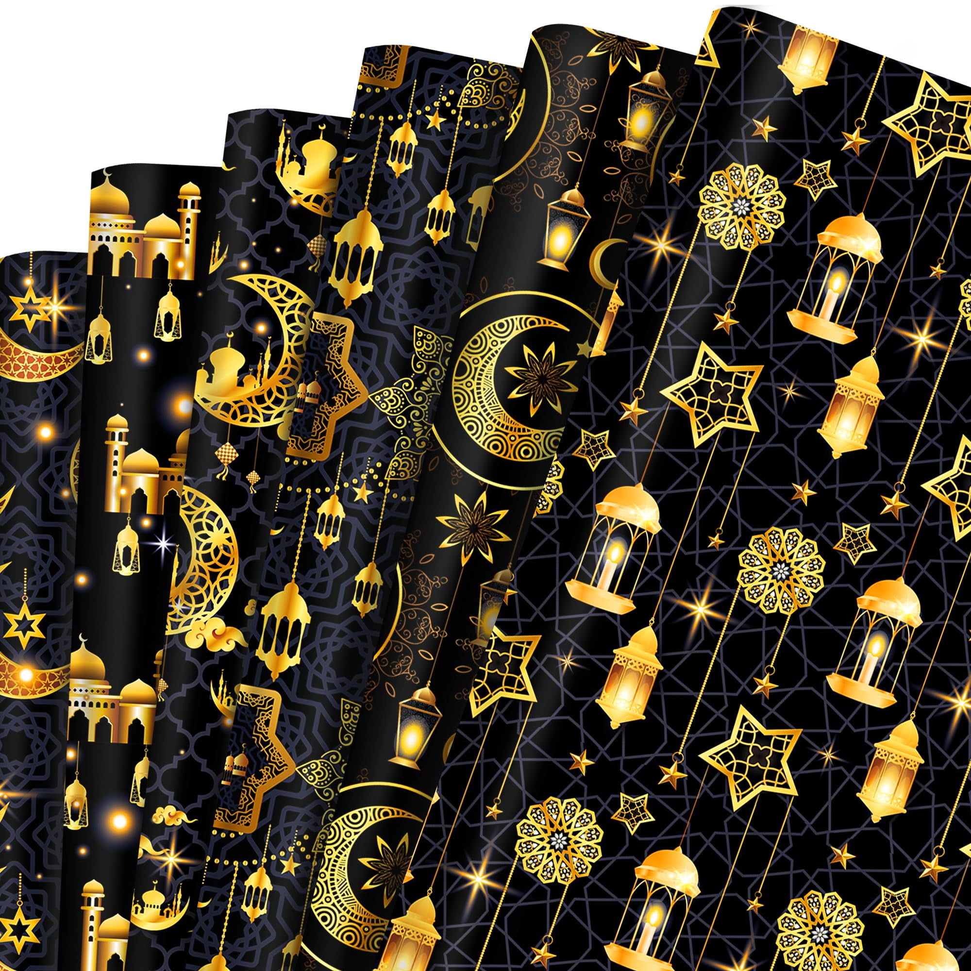 12 Sheets Eid Mubarak OIF8 Wrapping Paper, 20x27in Moon Words Lantern ...