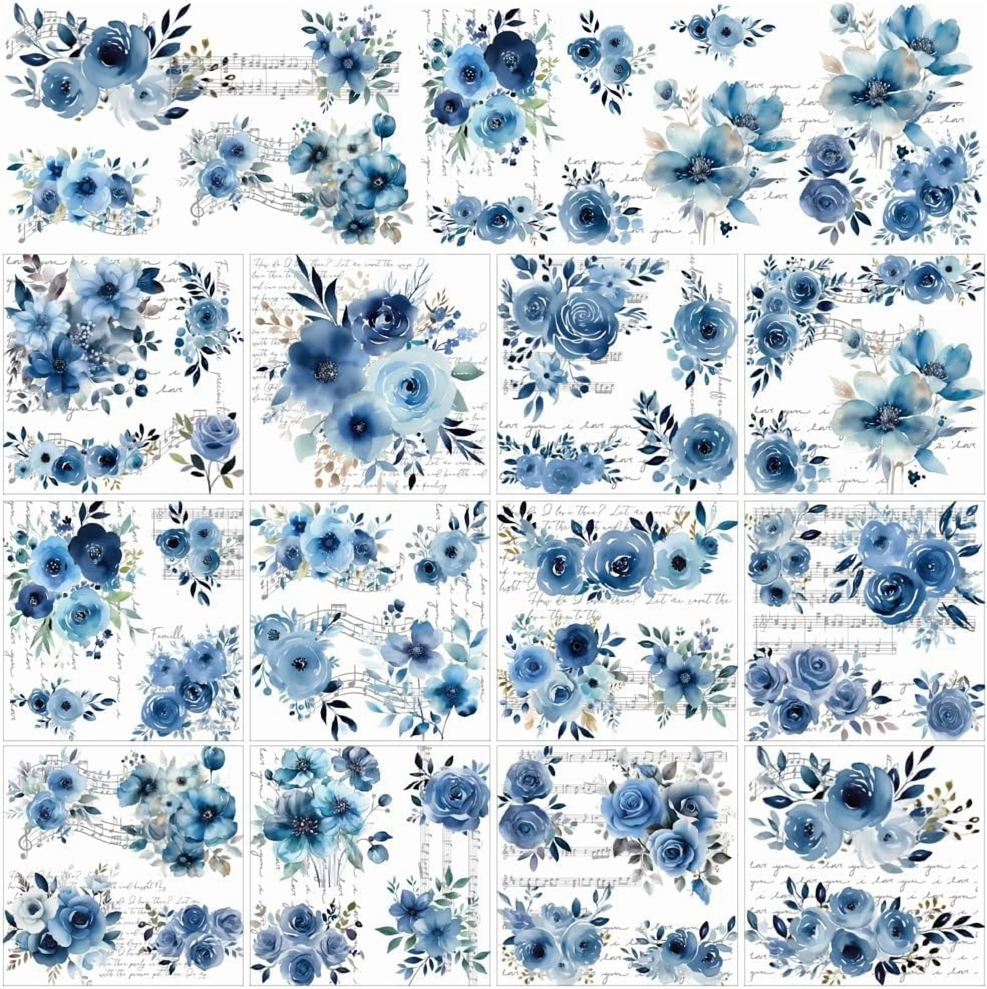 12 Sheets Elegant Blue Flower Musical Note Staff Decorative Transfer ...
