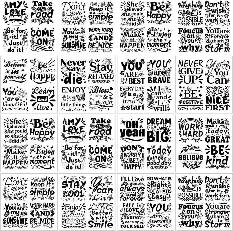 12 Sheets Encouragement Theme Rub on Transfers 12 Style Cool Black ...