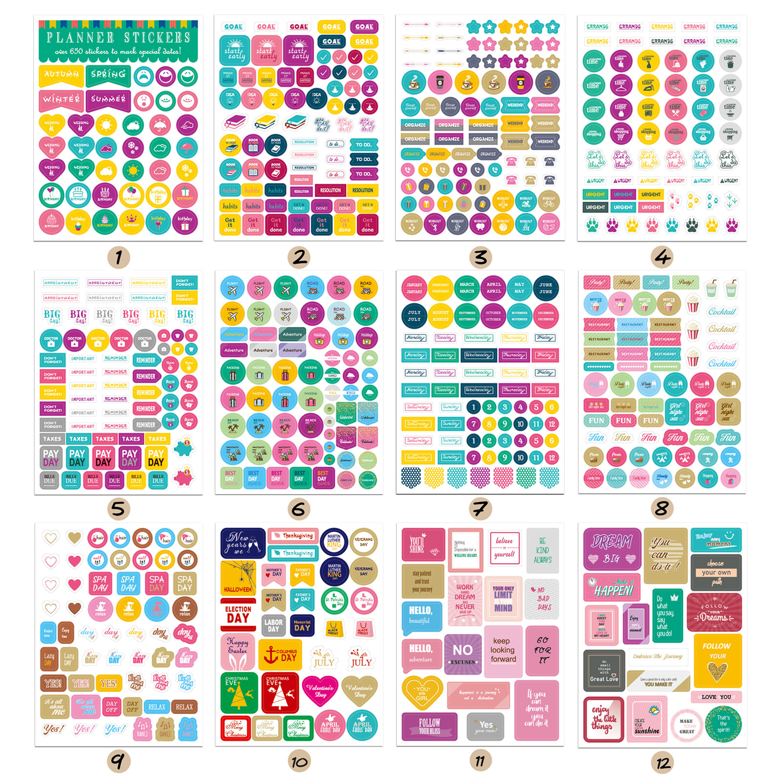 12 Sheets Essentials Planner Sticker Weekly Daily Schedule Sticker ...