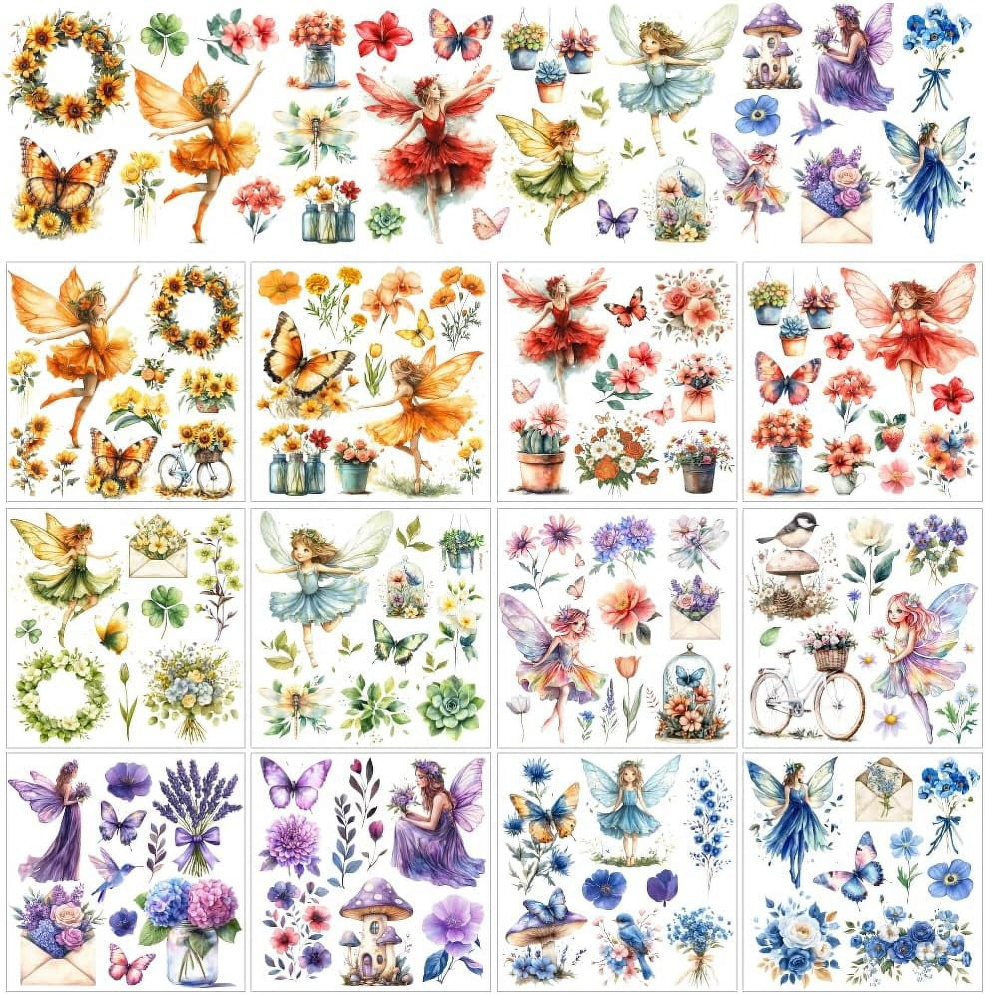 12 Sheets Fairy Rub on Transfers for Crafts 12 Styles Angel Flower ...