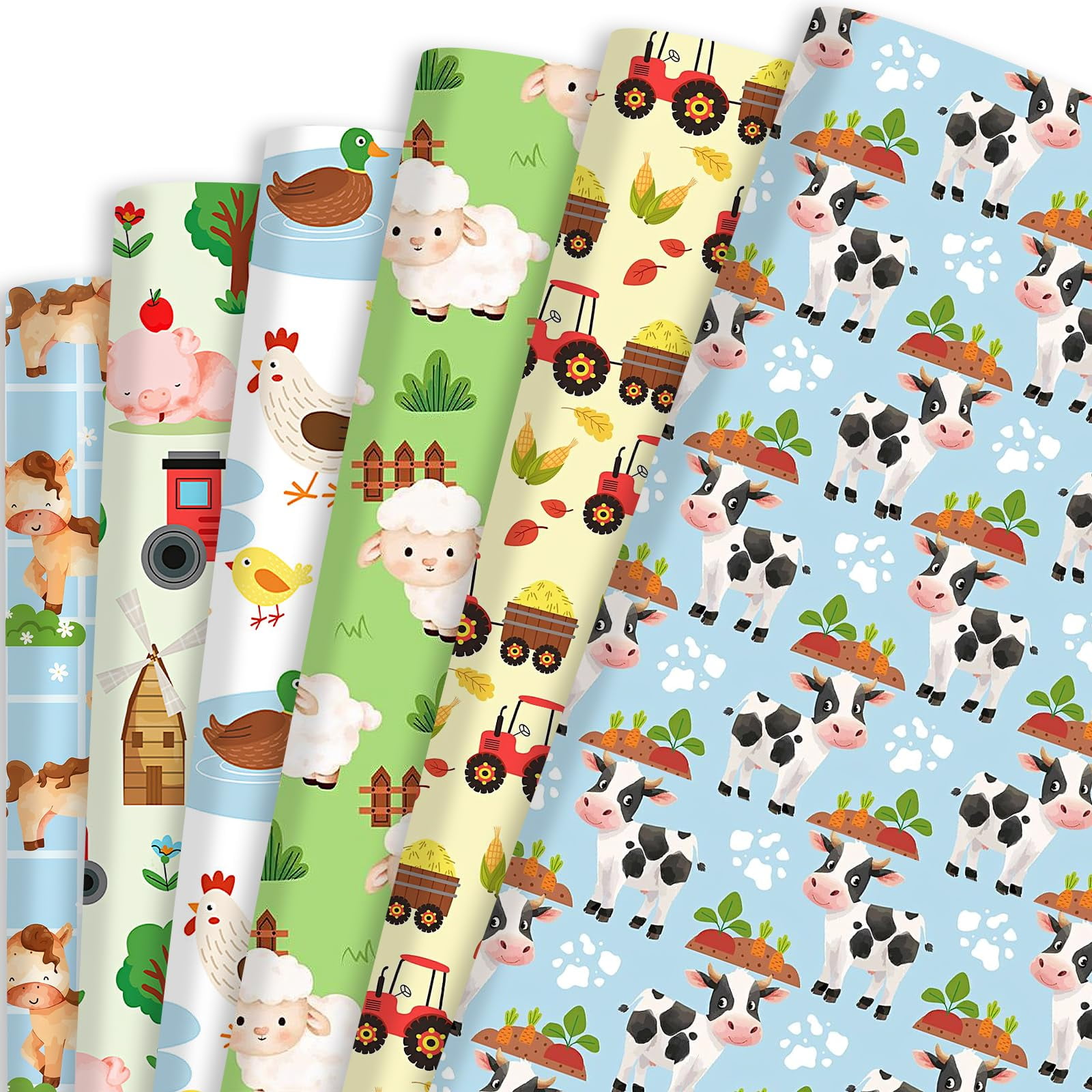 12 Sheets Farm Animal MSF2 Wrapping Paper - Farmhouse Themed Wrap with ...