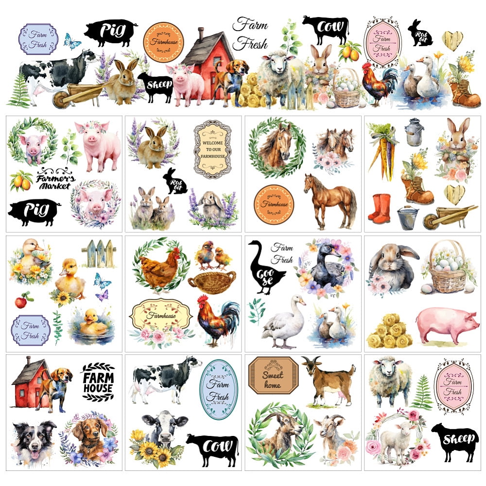 12 Sheets Farm Animals Rub on Transfer Farmhouse & Farm Animals Rub on ...