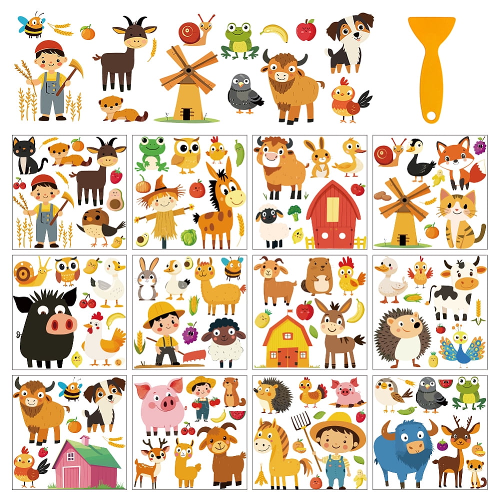 12 Sheets Farm Animals Rub on Transfers for Crafts Pigs Puppies Rub on ...