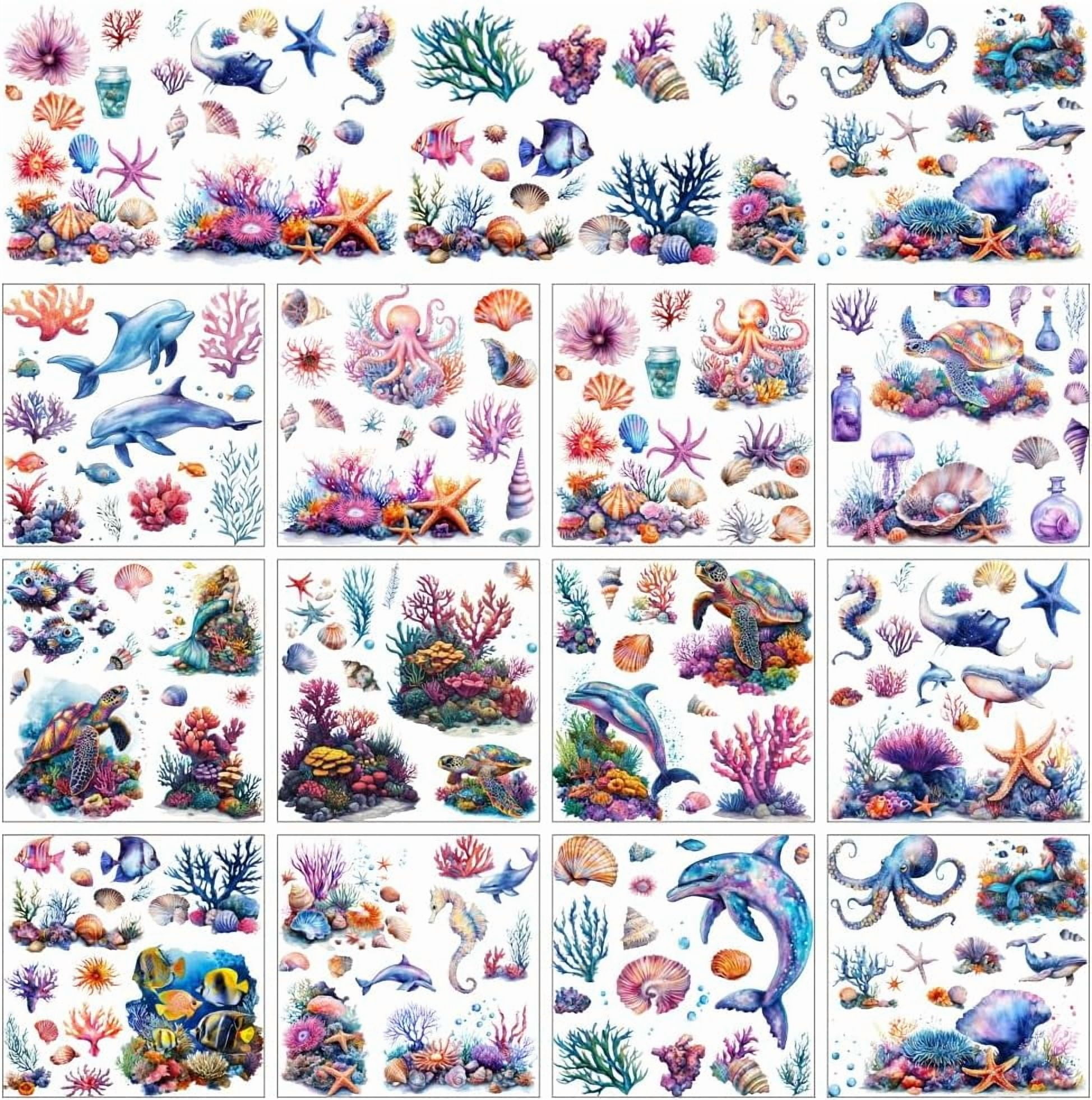 12 Sheets Fascinating Undersea Creatures Rub On Transfer Stickers ...
