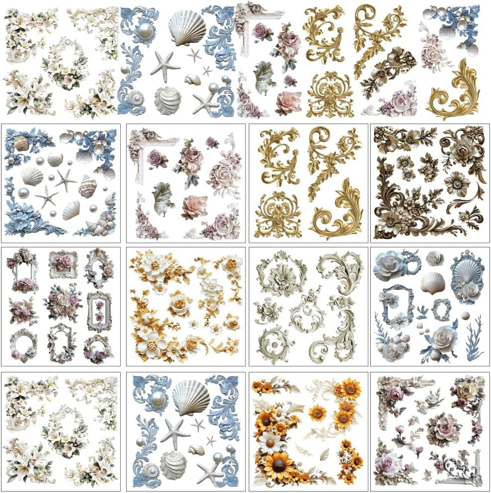 12 Sheets Flower Border Rub on Transfers 12 Styles Baroque Court Style ...