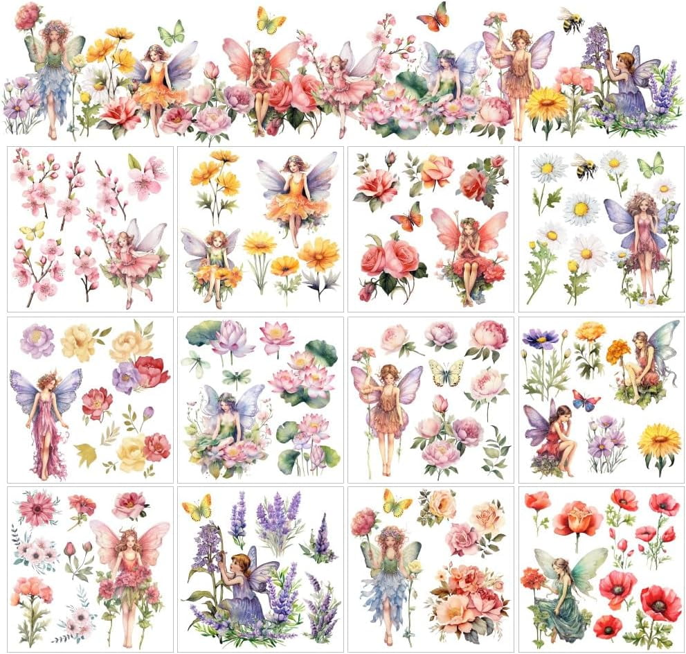 12 Sheets Flower Fairy Rub on Transfer Flowers & Flower Fairy Rub on ...