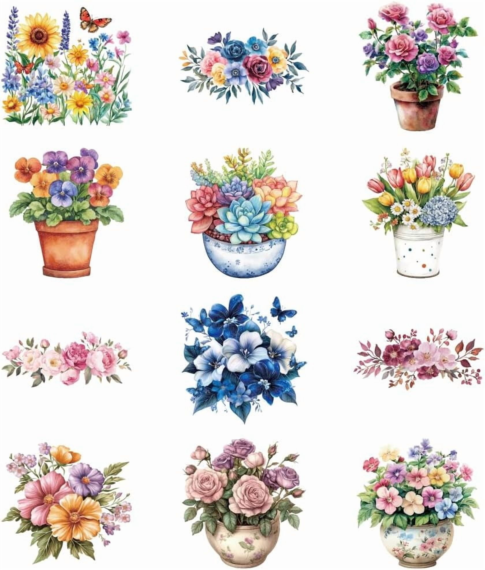 12 Sheets Flower Iron on Decals Patches Flower Bushes Bouquets ...