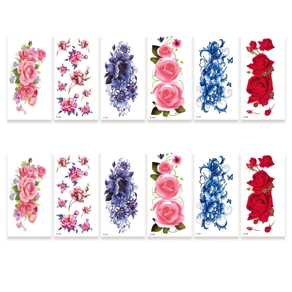 12 Sheets Flower Temporary Tattoos - Sexy Tattoo Sticker for Women Girl ...