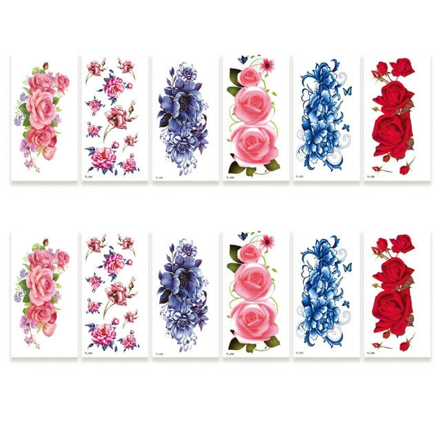 12 Sheets Flower Temporary Tattoos - Sexy Tattoo Sticker for Women Girl ...