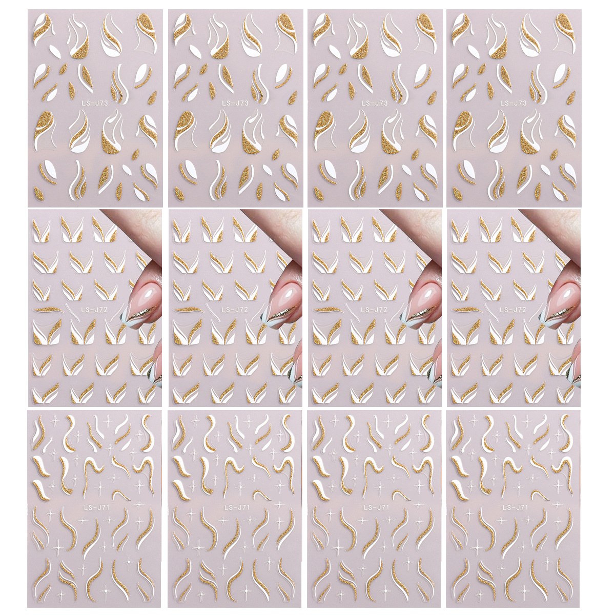 12 Sheets French Shining Line Nail Art Stickers Decals Gold Metal Curve ...