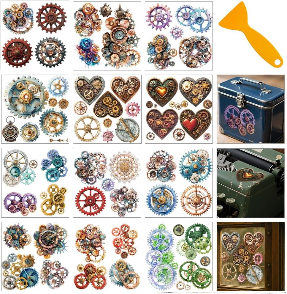 12 Sheets Gear Rub on Stickers for DIY Crafts and Furniture 12 Styles ...