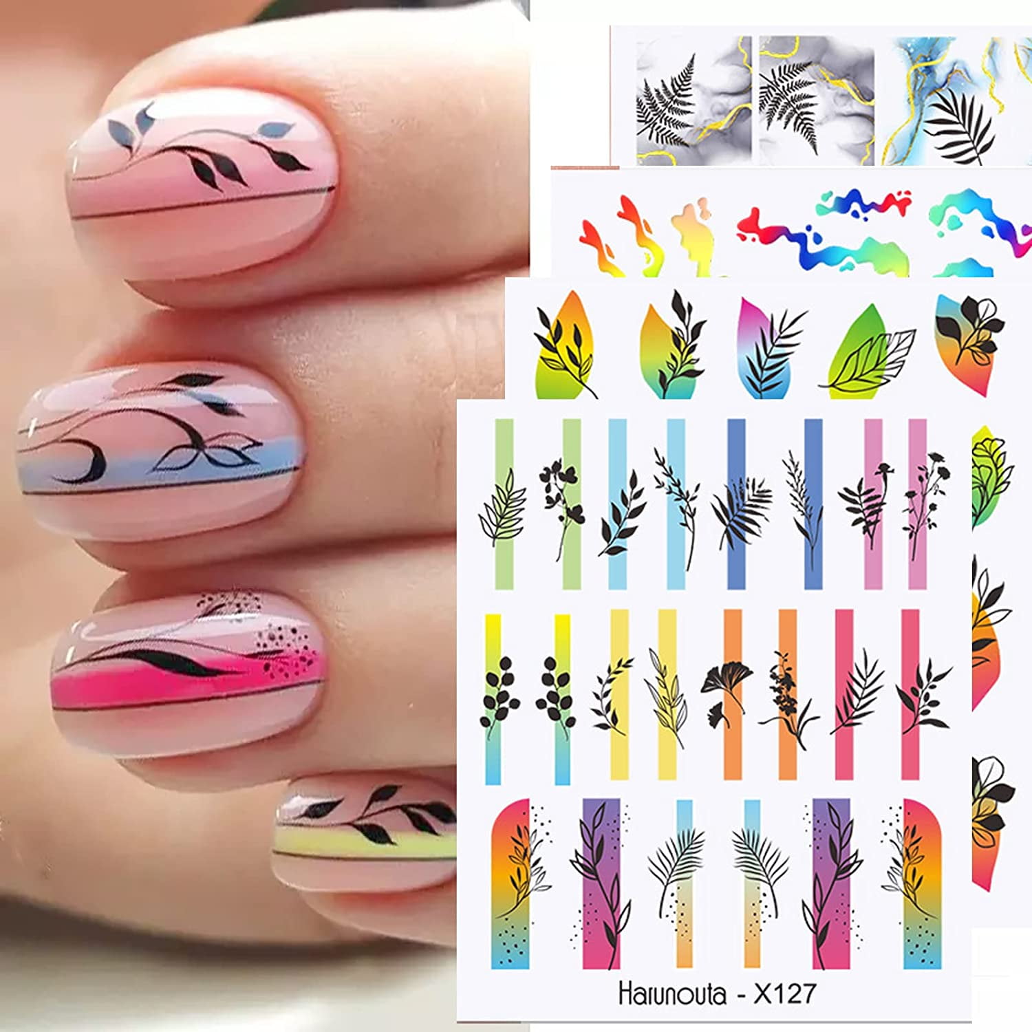 12 Sheets Geometric Nail Art Stickers 3D Abstract Face Water Transfer ...