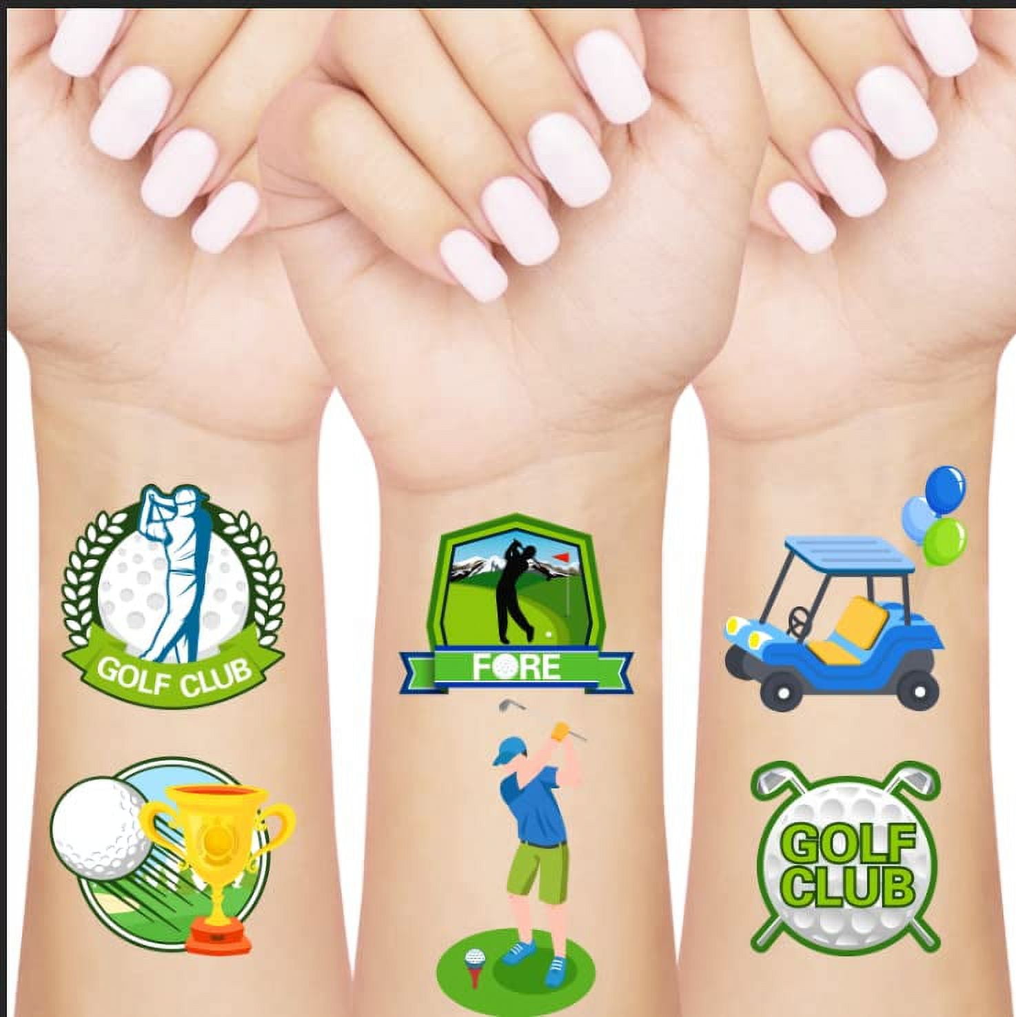 12 Sheets Golf Temporary Tattoos Boys Girls Kids Favors Sports Theme ...