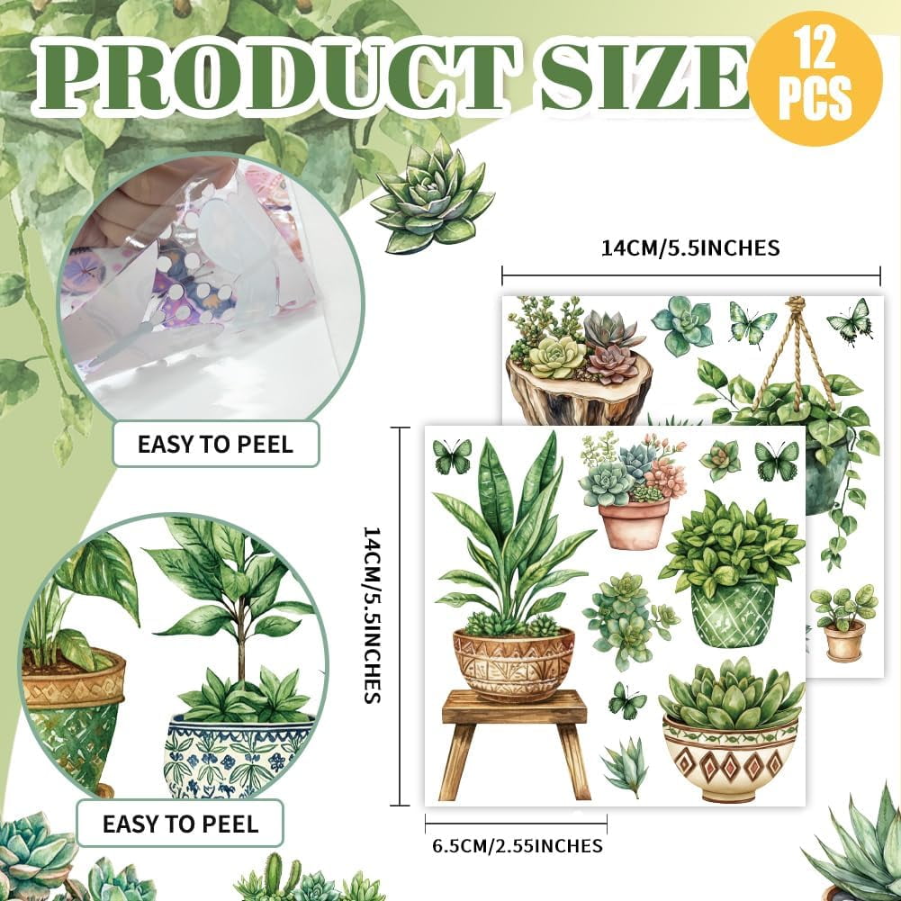 12 Sheets Green Plants Theme Rub on Transfers for Crafts Hanging ...