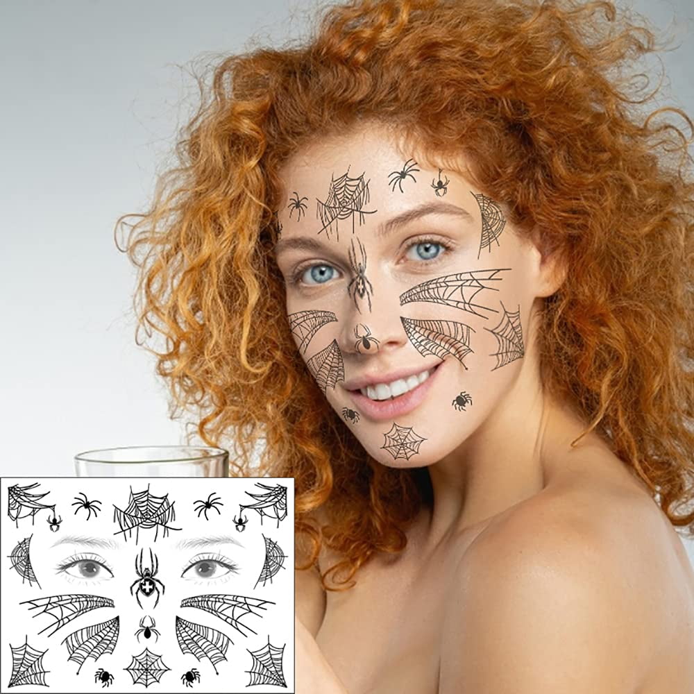 12 Sheets Halloween Face Tattoos, Realistic Spider Temporary Tattoos ...
