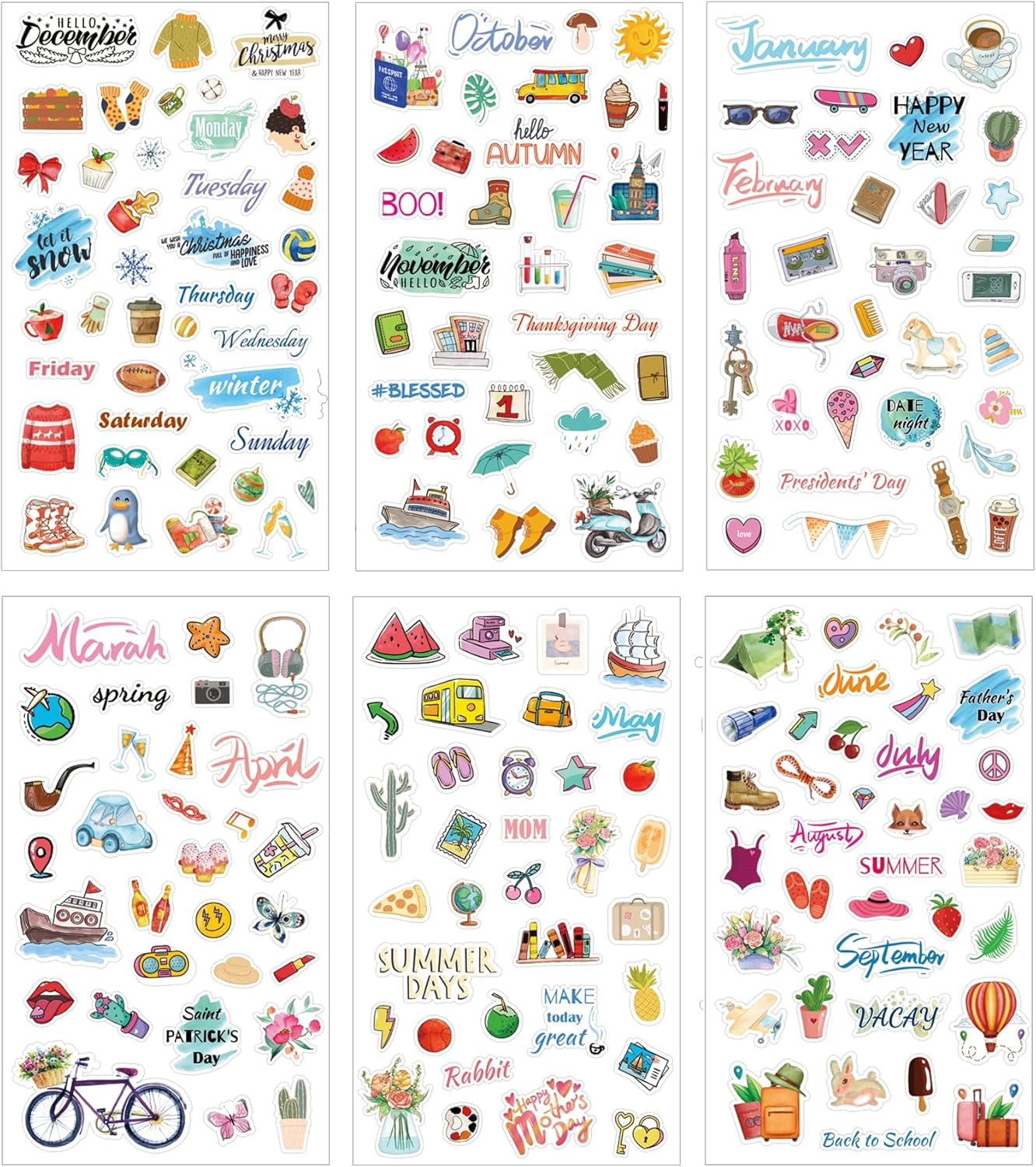 12 Sheets Holiday Seasonal Sticker Vintage Themed Journal Festive Craft ...