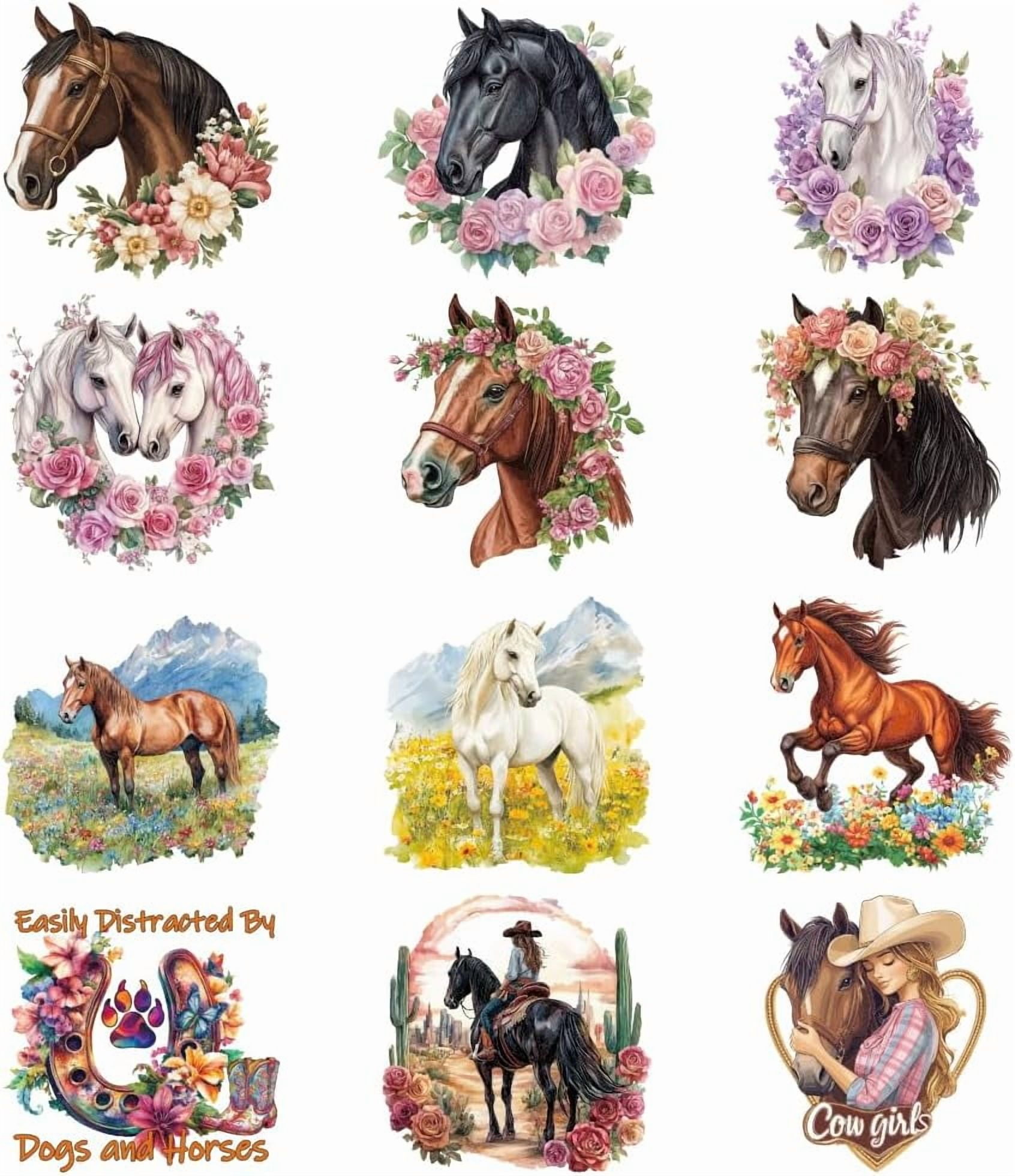 12 Sheets Horse Theme Iron on Decals Patches Horse with Cow Girl Iron ...