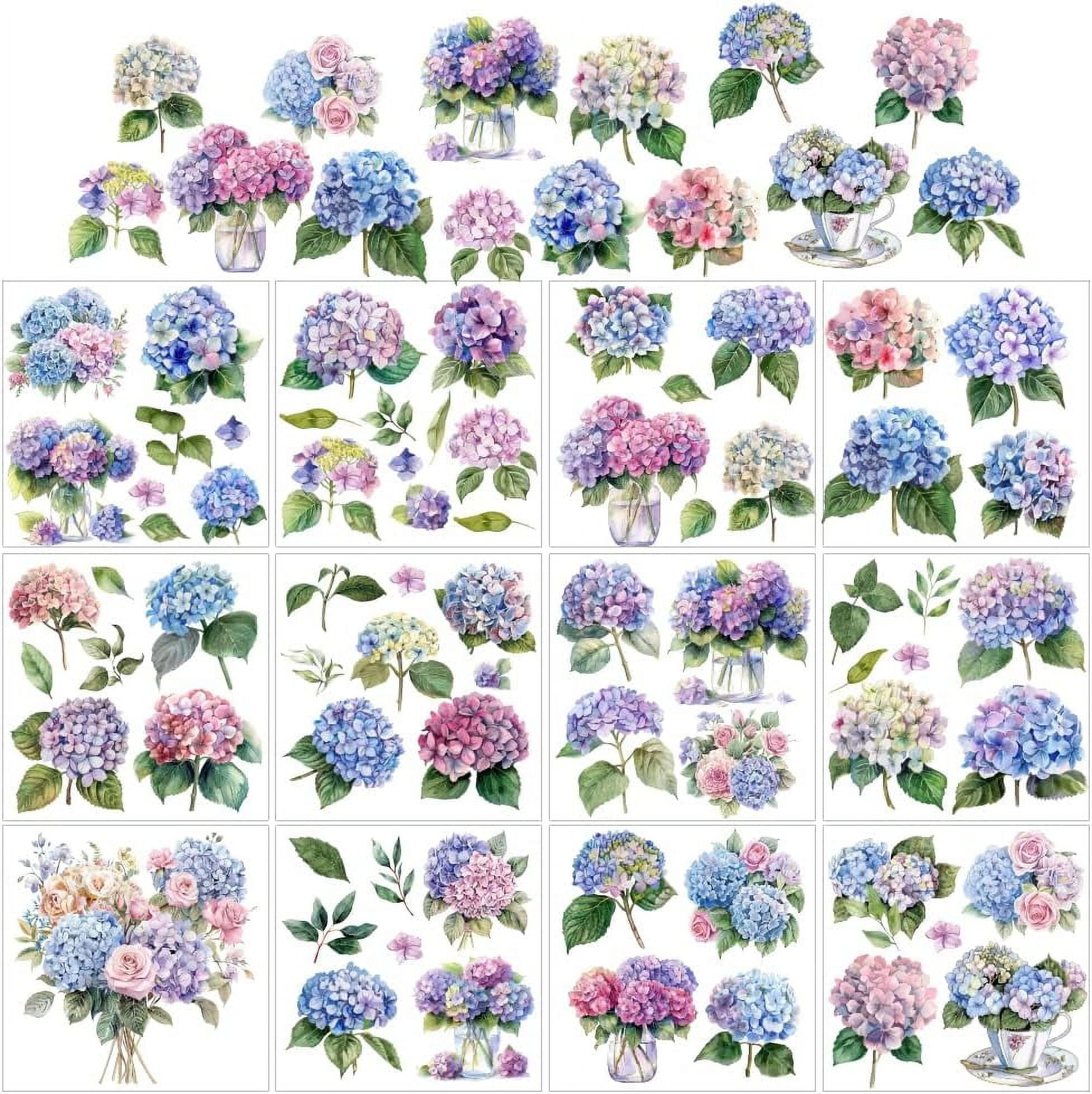 12 Sheets Hydrangeas Rub on Transfers for Crafts Vintage Flower Rub on ...