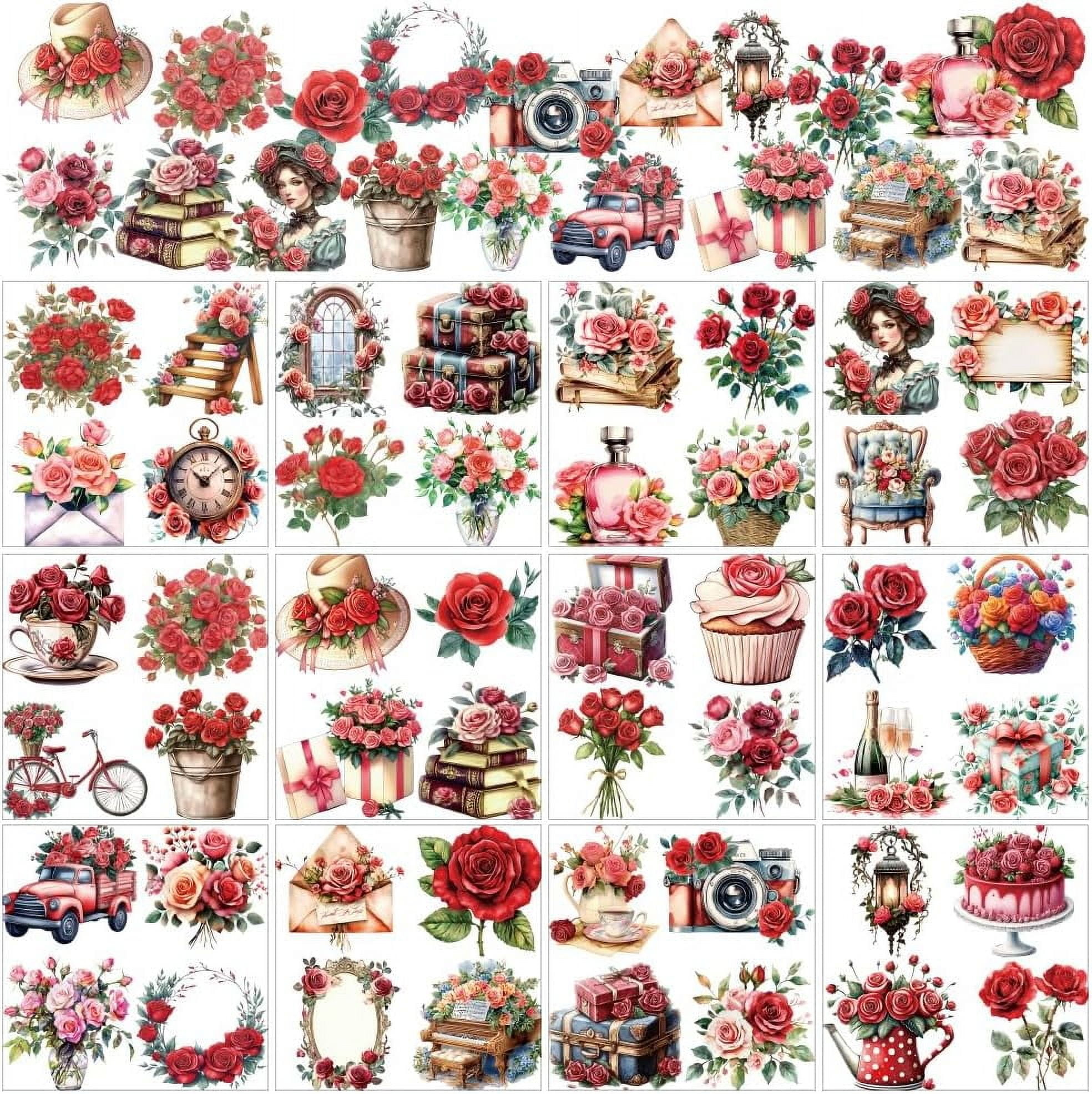12 Sheets Large Rose Window Sticker Vintage Spring Floral Rub on ...